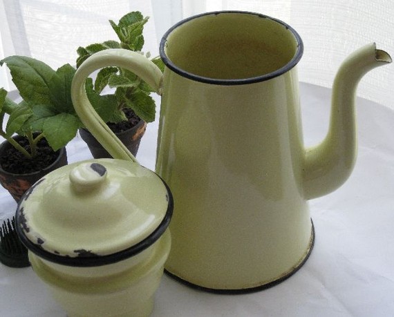 Yellow French Enamelware Coffee Biggin 1930s Vintage on Luulla