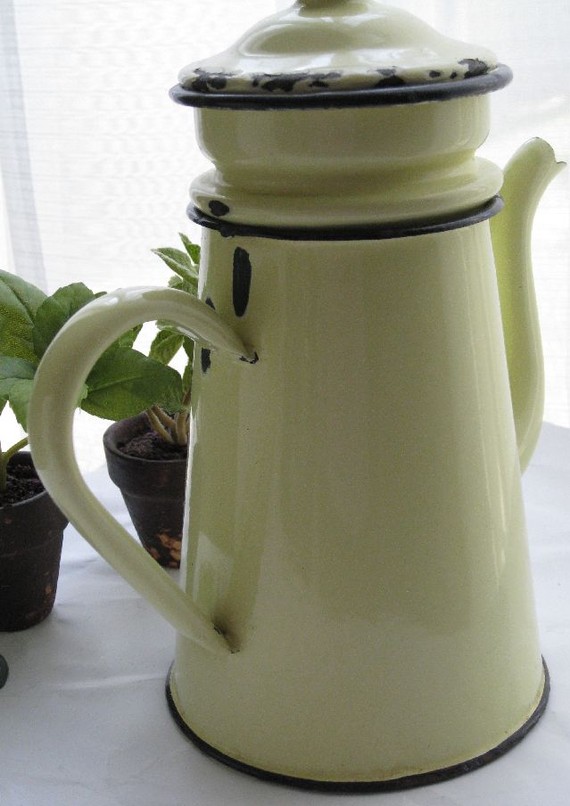 Yellow French Enamelware Coffee Biggin 1930s Vintage on Luulla